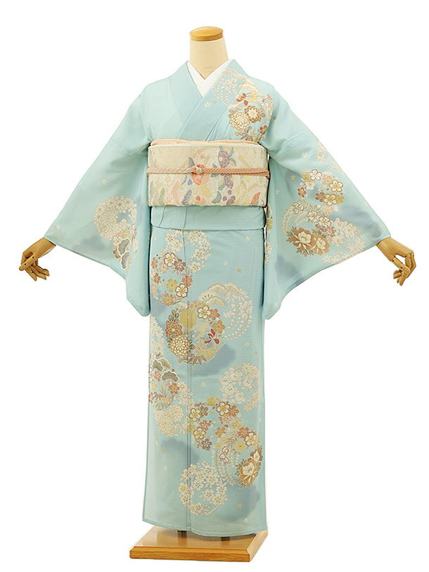 ■フルセット付下げ・訪問着レンタル一覧はこちらからどうぞ。夏訪問着 絽 t968　JAPAN STYLE 絽 水色 四季花(化繊) ※商品の色については画面を表示するモニターによって実際と多少異なる場合がございます。ご了承下さいませ。 商品...