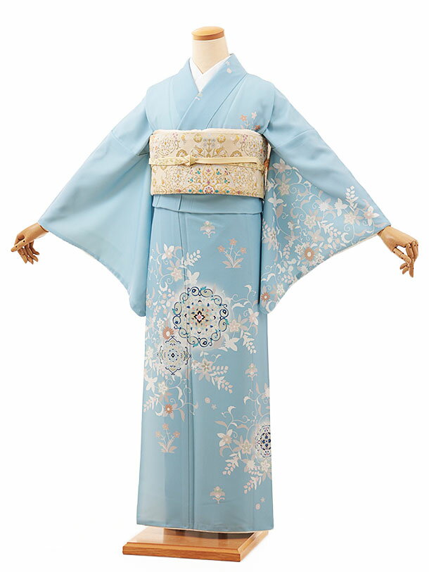 ■フルセット付下げ・訪問着レンタル一覧はこちらからどうぞ。訪問着t1186 水色華紋更紗(化繊) ※商品の色については画面を表示するモニターによって実際と多少異なる場合がございます。ご了承下さいませ。 商品詳細 【付下げ・訪問着レンタル】 ...