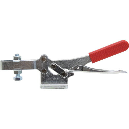 開放レバー付です。締圧力と大きさのバランスがとれたクランプです。製品刻印：No.38K大全長(mm)：270締圧力(kN)：3.0付属ボルト径：M10×50下方押え型ハンドル横型フランジベーススチール（SPCC）表記の締圧力は目安です締圧力...