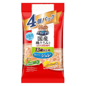 良質な100%国産鶏肉を調理したおいしい鶏ささみ入りのレトルトパウチです。愛犬が大好きなほぐし仕立てのゼリータイプ。