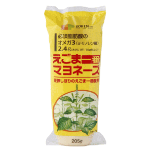 圧搾しぼりの「えごま一番」を使用した卵黄タイプのあっさりまろやか風味のマヨネーズです。卵黄タイプでありながら、あっさりまろやかな風味に仕上げました。　