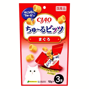 与えやすく食べやすい一口サイズのおやつ。外はふっくら中はちゅ～るが入っている2つの食感が楽しめます。