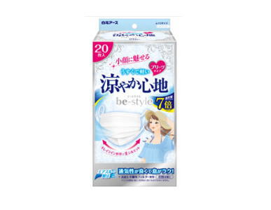 小顔に魅せる女性用のマスク。通気性がよくて息がラク！ムレにくく、軽やかなつけ心地。上から広がるプリーツですっきりとした横顔に。縦プリーツと引き上げタックでシャープなアゴ先に。マスクの色：ホワイト サイズ：タテ×ヨコ　 90×165