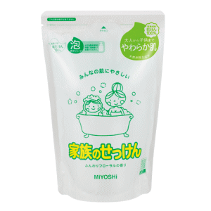 ふわふわツルツルの泡の感触とふんわりフローラルの香りで家族みんなでお使いいただけます。ママとお子さまにはお肌にやさしく、パパには石けんのすっきり感を。　