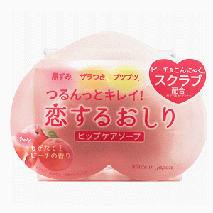 おしりの黒ずみ・ザラつき・ブツブツを洗うヒップケアソープです。ピーチとこんにゃくの2種のスクラブを配合し、洗うたびにつるんっとキレイなヒップへ導きます。　