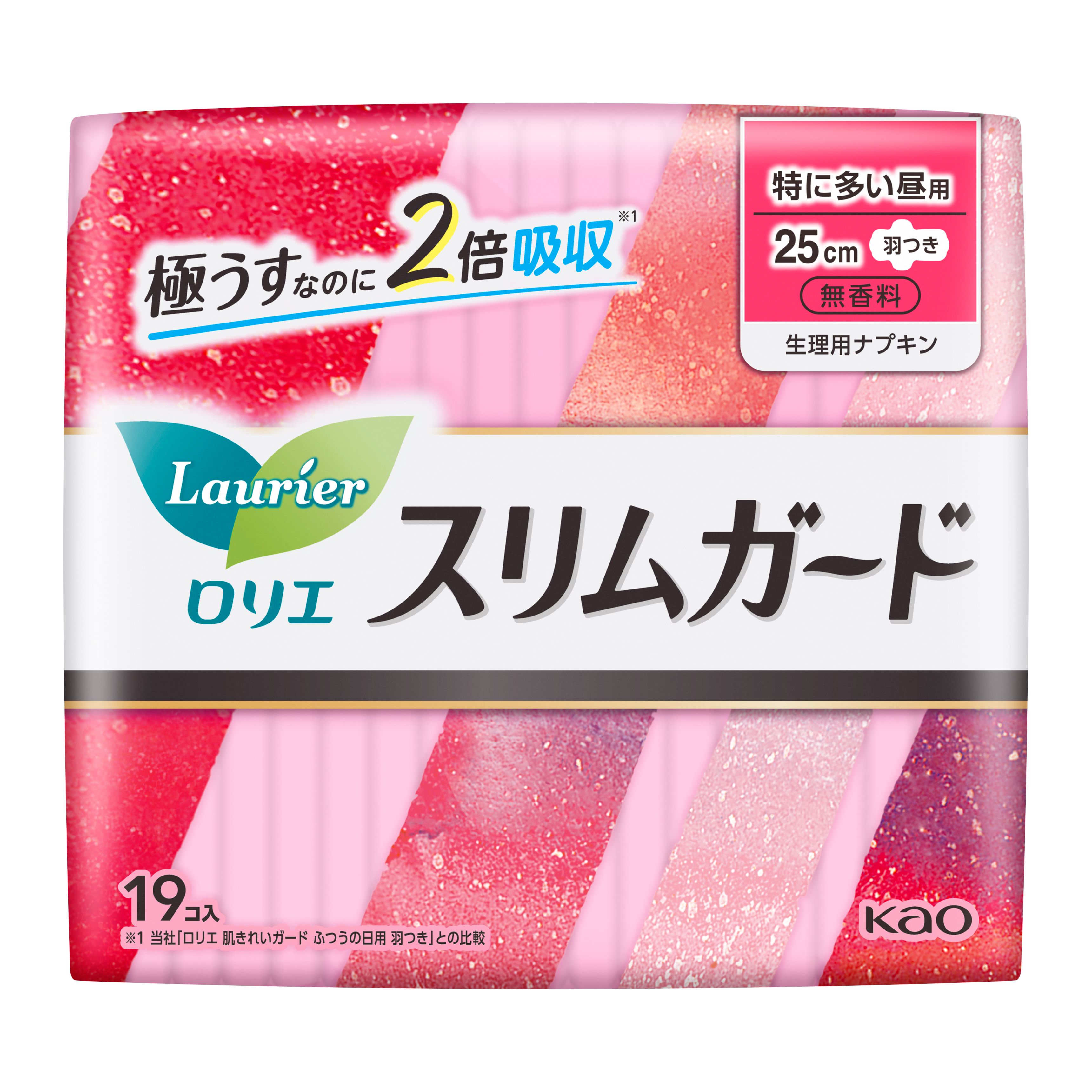 製品特長瞬間吸収のロリエ　極うすなのに頼れる2倍吸収※1　ベタつき　ゴワつき　ムレなしへ　独自のストレスフリー設計　●表面の液残りを20％カット※2　さらさら長続き●表面のなめらかさが15％アップ※2　快適なつけ心地●しなやかフィットで多い...