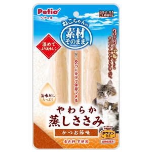 3ヶ月の子猫からも食べやすいやわらか仕上げの蒸しささみ。温めてよりおいしく。旨味だしたっぷり。 かつお節の旨味だしたっぷり。素材そのままの良質なささみを、やわらかく蒸して、美味しさをギュッと閉じ込めました。やわらかくほぐしやすいので、おやつ...
