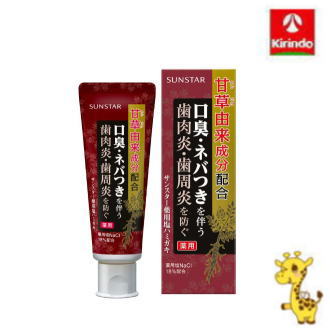 甘草由来成分配合。4つの薬用成分で歯肉炎・歯周炎予防。 1.甘草由来成分　β-グリチルレチン酸（β-GR）：ハレ・出血を伴う、ハグキの炎症を防ぐ。 2.薬用塩NaCl＊1：薬用塩を高濃度(18%)配合、ハグキをキュッと引き締める。 3.塩化...