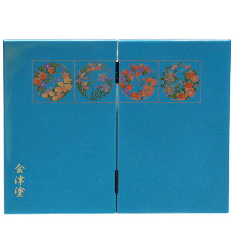飾った時の目安飾り幅：24〜26cm×高さ21cm屏風 単品21cm会津塗り 群青色 花化粧 花丸二曲屏風評価ランク：B82点アウトレット商品の評価に付いて 商品ランク表示：未使用美品はA、 展示品使用、箱傷みありはB、 傷、焼け等での処分...