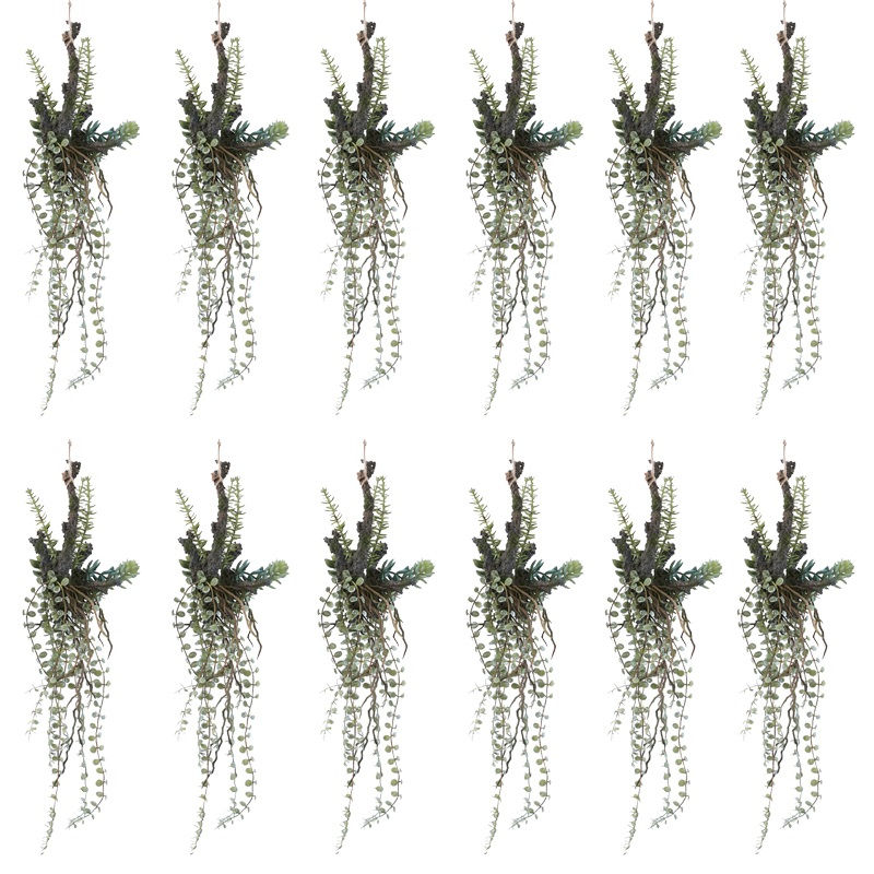 サイズ長さ47cm人工観葉植物アレンジメント 着生 47　（ 12 個入り）麻紐付き材質：ポリエチレン水やり不要の人工観葉植物です。スタイリッシュに空間をデザイン、吊るして飾るグリーンです。ホテルのロビー、レストラン、グリーンのディスプレイ...