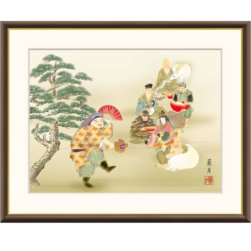額絵 吉井蘭月 七福神サイズf8：額外寸61×49.5cm/絵寸45.5×34cm f6：額外寸52×42cm/絵寸40×30cm f4：額外寸42×34cm/絵寸31×23cm※サイズをお選びください材質：樹脂製金装飾付単色マット：ダーク...