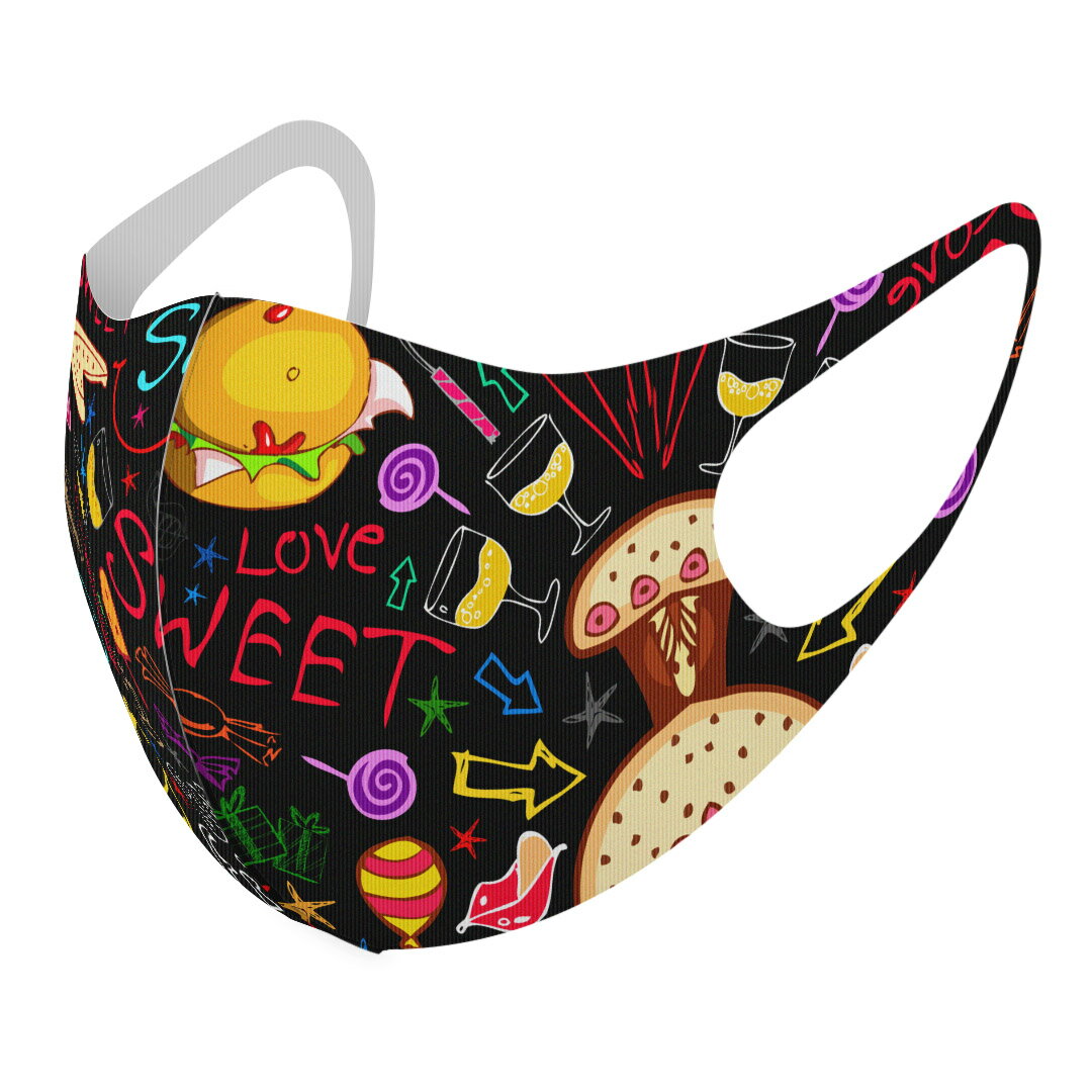 商品特徴・洗って繰り返し使える デザインマスク 2枚セット・素材：ポリエステル　サラサラとした肌触りで通気性がよく、呼吸も苦しくなりにくい・3D立体構造で伸縮性もあるので、顔にしっかりフィットして耳が痛くなりにくい・専用の高精細転写プリンタ...