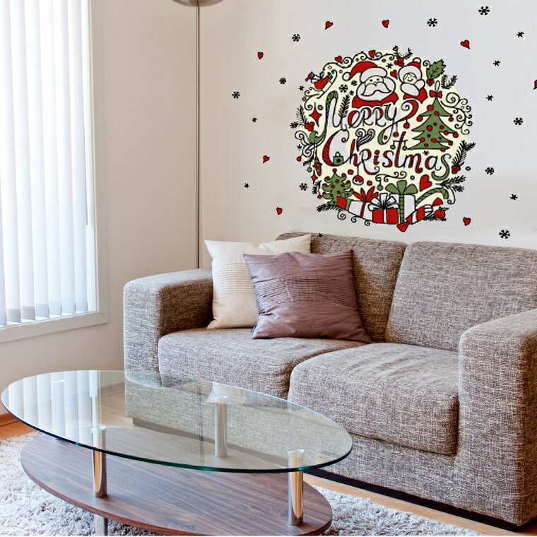 ウォールステッカー クリスマス Christmas 飾り シール式 装飾 オーナメント ツリー リース xmas X'mas　壁紙 はがせる 剥がせる カッティングシート wall sticker 雑貨 DIY サンタ プチリフォーム パー...