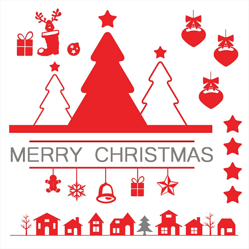ウォールステッカー クリスマス Christmas 飾り シール式 装飾 オーナメント ツリー リース xmas X'mas　壁紙 はがせる 剥がせる カッティングシート wall sticker 雑貨 DIY サンタ プチリフォーム パー...