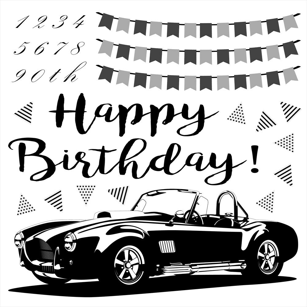 誕生日☆シール式ウォールステッカー　バースデー ガーランド 車 数字 モノクロ 飾り 装飾 おしゃれ 壁紙 剥がせる DIY プチリフォーム パーティ 賃貸■Lsize ■Msize ■Ssize ウォールステッカー全商品こちらから▼　▼　...