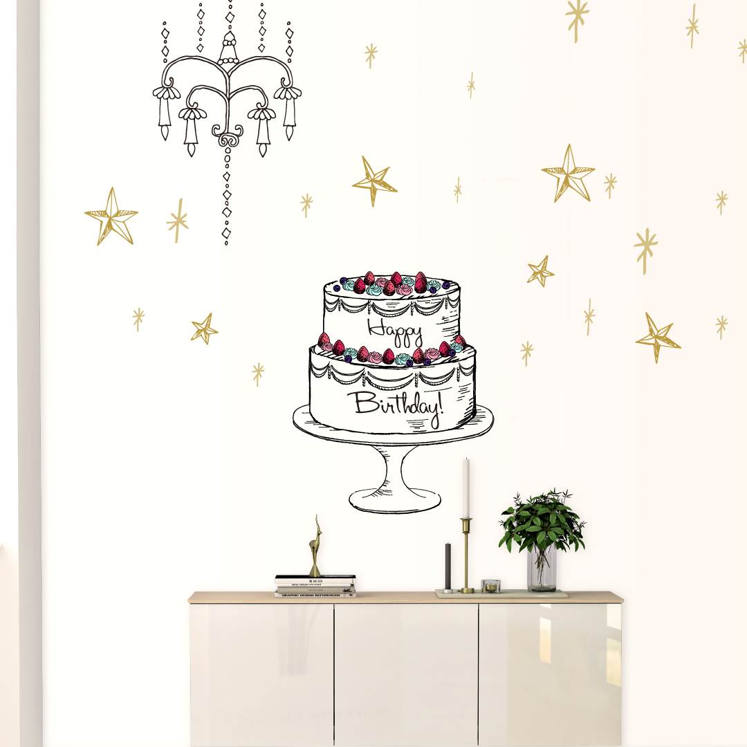 誕生日☆シール式ウォールステッカー　birthday ケーキ バースデーパーティ お祝い 飾り 装飾 おしゃれ 壁紙 剥がせる DIY プチリフォーム パーティ 賃貸■Lsize ■Msize ■Ssize ウォールステッカー全商品こちらか...