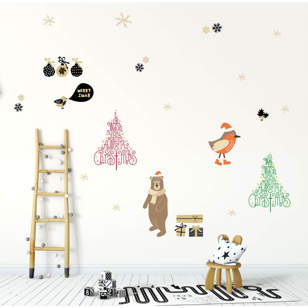 ウォールステッカー クリスマス Christmas 飾り シール式 装飾 オーナメント ツリー リース xmas X'mas　壁紙 はがせる 剥がせる カッティングシート wall sticker 雑貨 DIY サンタ プチリフォーム パー...