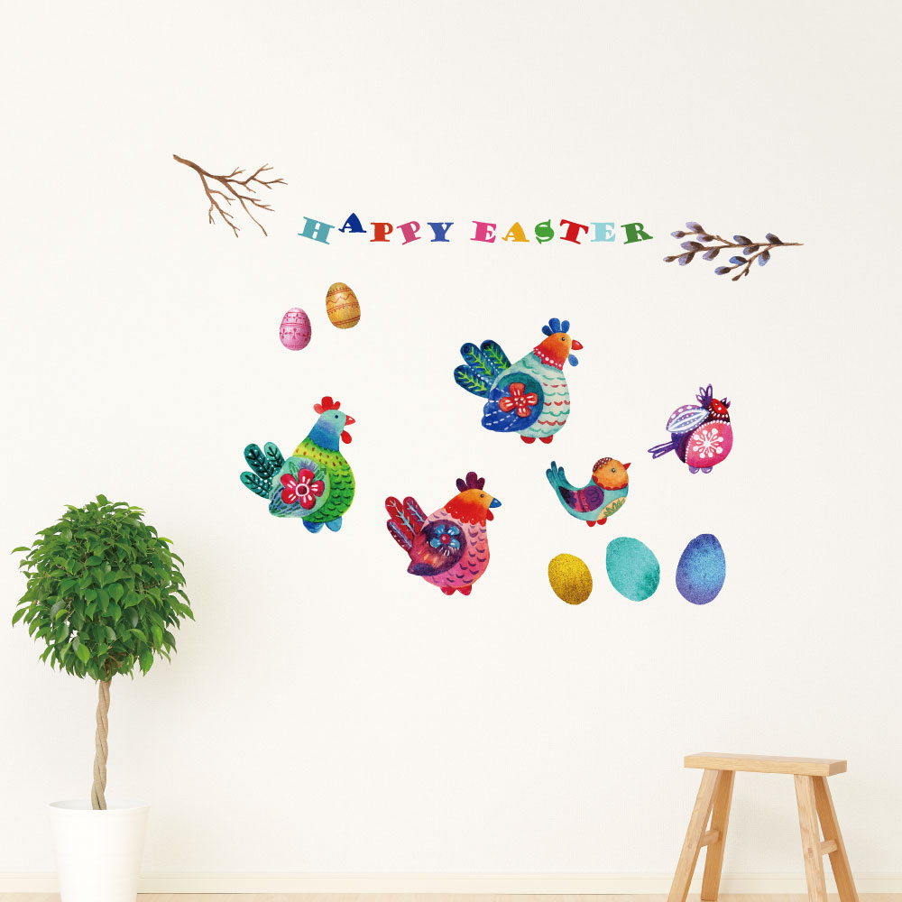 イースター☆ シール式ウォールステッカー ウォールステッカー 飾り 60×60cm easter 壁紙 卵 うさぎ egg 剥がせる カッティングシート wall sticker 雑貨 DIY ウォールステッカー●対象の壁/壁紙の素材につい...