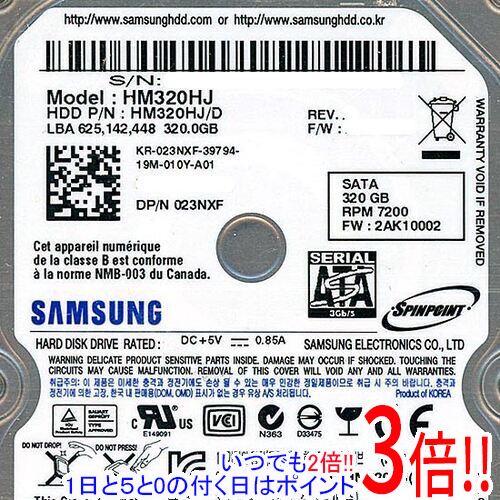 商品名Samsung製 ノート用HDD 2.5inch HM320HJ 320GB 9.5mm商品状態新品の商品です。バルク品。商品名ハードディスク・HDD(2.5インチ)型番HM320HJ仕様[スペック]容量 320GB回転数 7200 ...