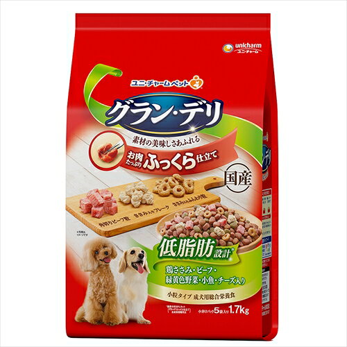 素材のおいしさあふれる！・美味しいふっくら仕立てのグルメフード・角切りビーフ粒、ささみ入りふんわり粒、ささみ入り大豆フレーク入り・美味しさはそのままに、脂肪分を約20％カットした低脂肪設計(グランデリふっくら仕立て全成長段階用比)・栄養素を...