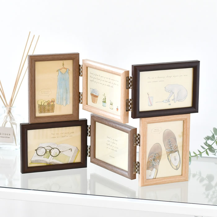 商品名 ブラン インテリアフレーム L判 6面 商品詳細 サイズ 約 W43.5×H26×D1.5cm 重量 約1015g 素材 ポリスチレン・PET・ガラス 仕様 卓上・壁掛け両用/壁掛け時のみ縦横両用 原産国 中国製 備考 ※壁掛け時の...