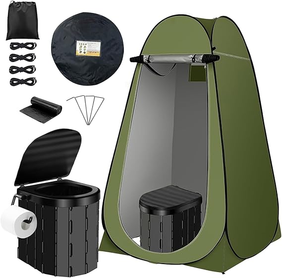 商品詳細 商品特徴： ● 完全プライバシー保護：シンプルで確実なテント構造 120×120×190cm のプライバシーテント付属。野外での用を足す時も、周囲からの視線を完全遮断。“安心のプライバシーゾーン” を提供。 ● 折りたたみ式トイレ...