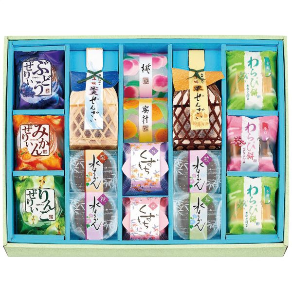 ポイント伝統の技で作り上げた「寒天冷やしぜんざい」、「水ようかん」、「わらび餅」。とろけるような口あたりの葛ゼリーは「ぶどう」「りんご」「みかん」の3品。風味と彩りをそこなうことなくヘルシーに作り上げた「桃ゼリー」「蜜柑ゼリー」。吉野本葛を...