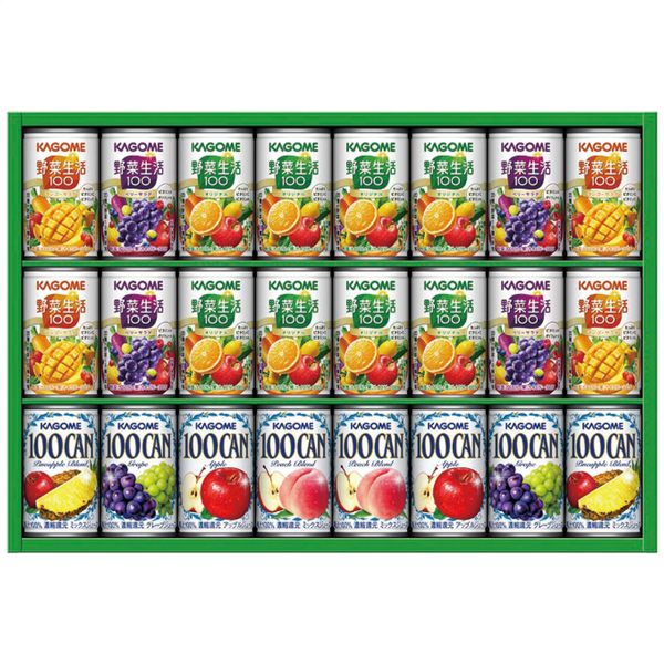 ポイント野菜＆フルーツのおいしさが人気の「野菜生活100」と100％ジュース「KAGOME100CAN」の詰め合わせです。※写真はイメージです。内容・デザイン等変更になる場合があります。予めご了承ください。箱サイズ45.4×6.2×29.4...