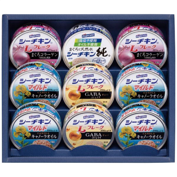 ポイント素材やカタチ、製法によって、さまざまなおいしさが楽しめる「シーチキン」の詰め合わせです。※写真はイメージです。内容・デザイン等変更になる場合があります。予めご了承ください。箱サイズ24.9×6.7×21.5cm現品サイズ・内容シーチ...
