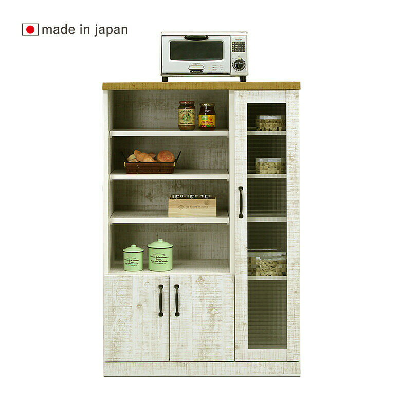 サイズ 本体：幅80.5×奥行38×高さ120.5cm 材質 表面材：MDF(強化紙) 色 ホワイト 特徴 ・完成品 ・日本製 ・ 強化紙を使用しています。 ・アンティーク風のシートをOP部分内側、扉内と細部に使用し、より雰囲気のいい仕上り...