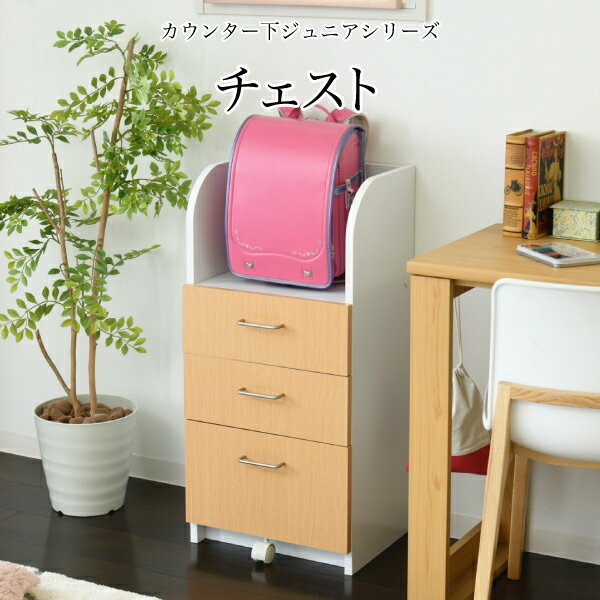 ■商品説明 カウンター下に収納できるチェスト。大小3段の引き出しに小物やおもちゃ、お洋服などが収納できます。それぞれ使い分けることで、お子様がお片付け習慣を身に付けるきっかけに！下段はキャスター付きなのでたくさん収納しても開閉楽々。■本体サ...