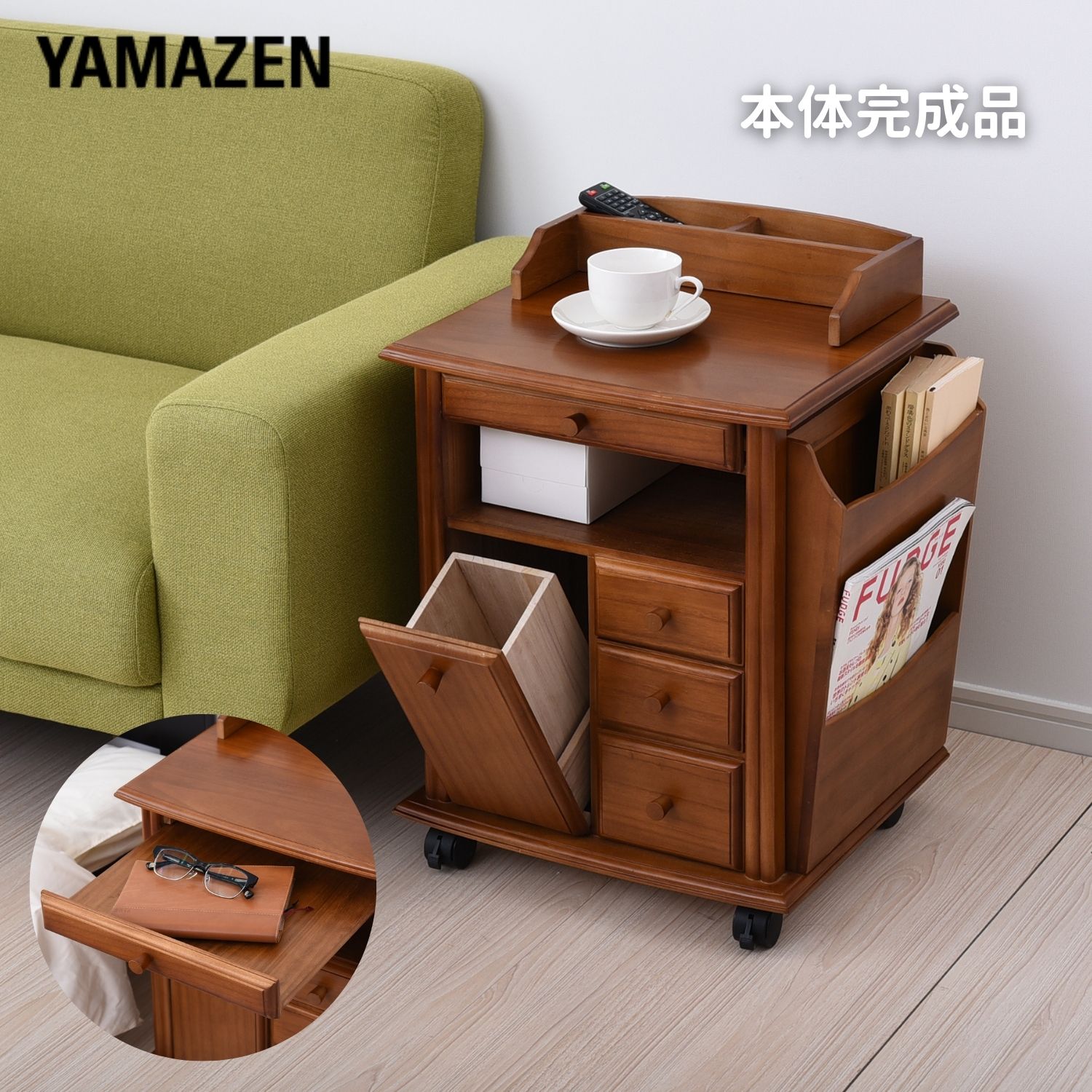 山善(YAMAZEN) 木製 ベッドサイドテーブル KSW-4237(OBR) 本体サイズ 幅45.5×奥行37.5×高さ62cm　重量7kg 材質 天然木桐(ラッカー塗装) 仕様 ●原産国：中国●一部取付品です 商品説明 ●枕元にケイタイ...