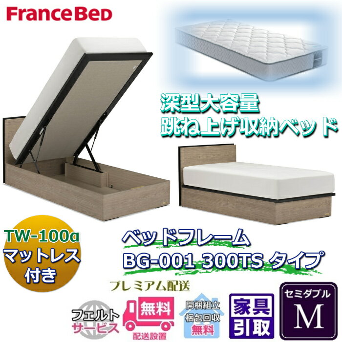 【商品名】ベッドフレーム BG-001 300TSマットレス TW-100α【セミダブル寸法】幅1220×長さ2008×ヘッドボード高さ830フットボード高さ300【マットレスサイズ】幅1220×長さ1950×厚み240【セット特価商品】コ...