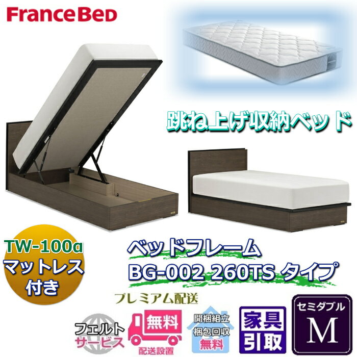 【商品名】ベッドフレーム BG-002 260TSマットレス TW-100α【セミダブル寸法】幅1220×長さ2008×ヘッドボード高さ830フットボード高さ260【マットレスサイズ】幅1220×長さ1950×厚み240【セット特価商品】コ...