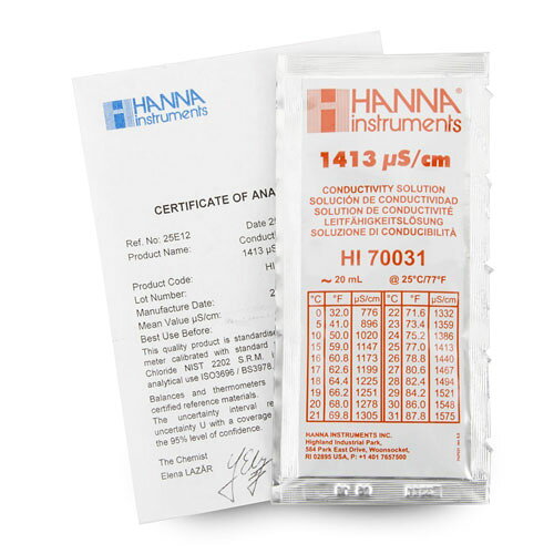 納期について：受注生産となります【ハンナ HANNA 計測機器 測定器 電極 残留塩素測定器 温度測定 器 用 用品 NIST英文証明書付 コンパクト 持ち運び 保管 便利 直接入】 スタンダードタイプ 仕様 品名　　1413μS/cm（1...