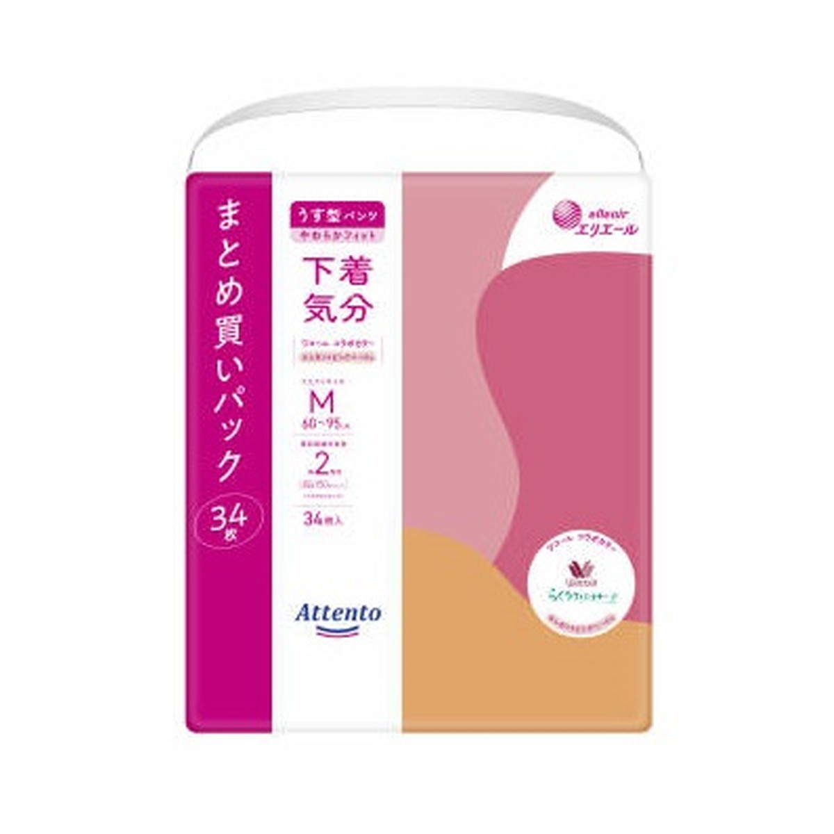 商品名：大王製紙 エリエール アテント うす型パンツ 下着気分 エレガントピンクベージュ M 34枚入内容量：34枚JANコード：4902011100273発売元、製造元、輸入元又は販売元：大王製紙株式会社原産国：日本商品番号：101-49...