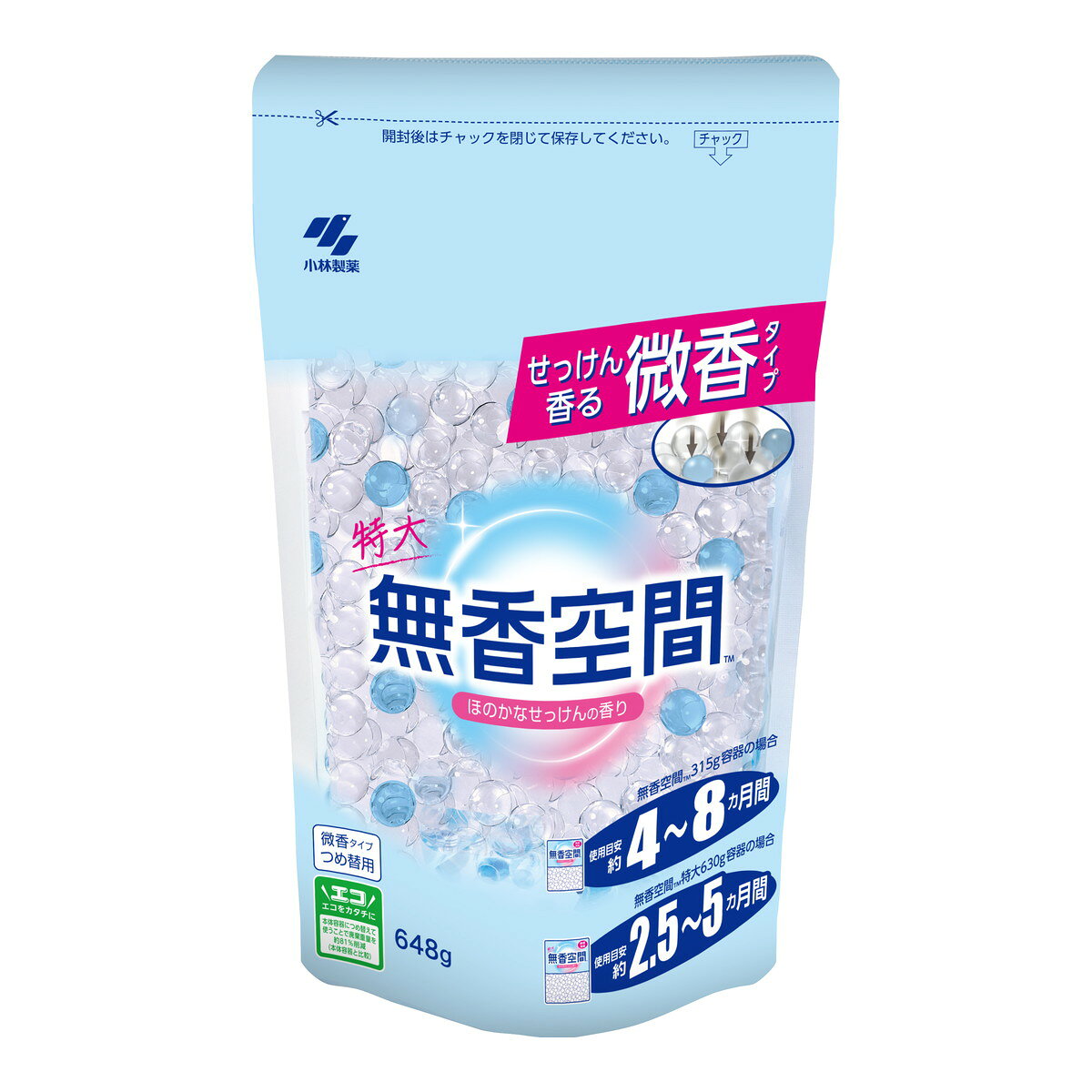 商品名：小林製薬 無香空間 特大 ほのかなせっけんの香り つめ替用 648g 消臭 芳香剤 微香内容量：648gJANコード：4987072098899発売元、製造元、輸入元又は販売元：小林製薬原産国：日本商品番号：101-*009-498...