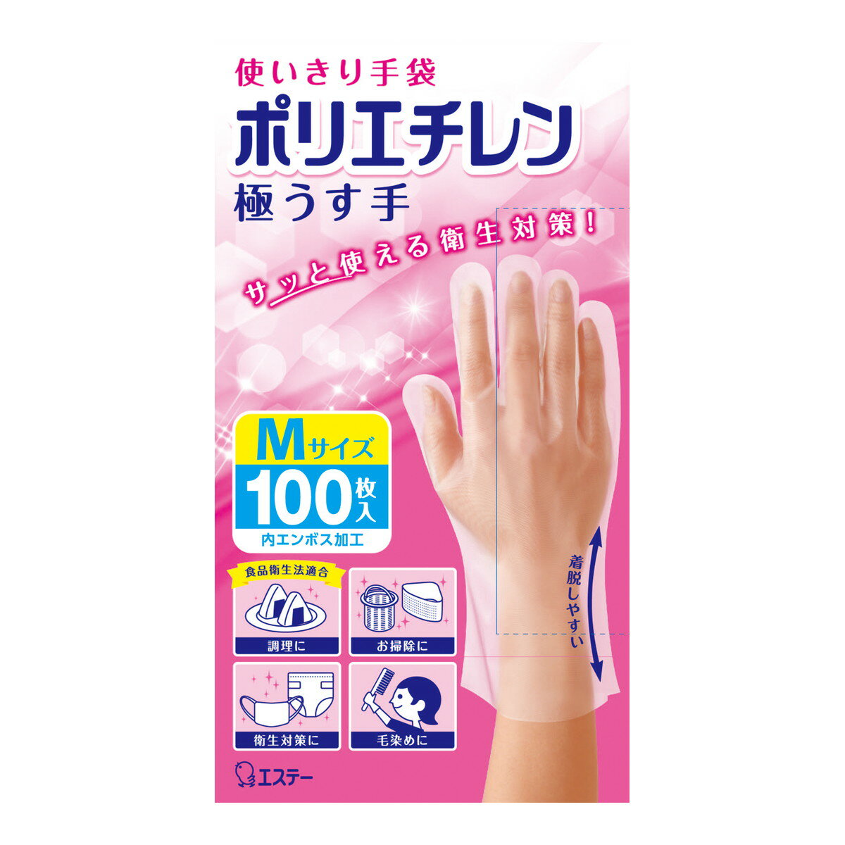 商品名：エステー 使いきり手袋 ポリエチレン 極うす手 Mサイズ 半透明 100枚入内容量：100枚入JANコード：4901070760374発売元、製造元、輸入元又は販売元：エステー原産国：中国商品番号：101-4901070760374...