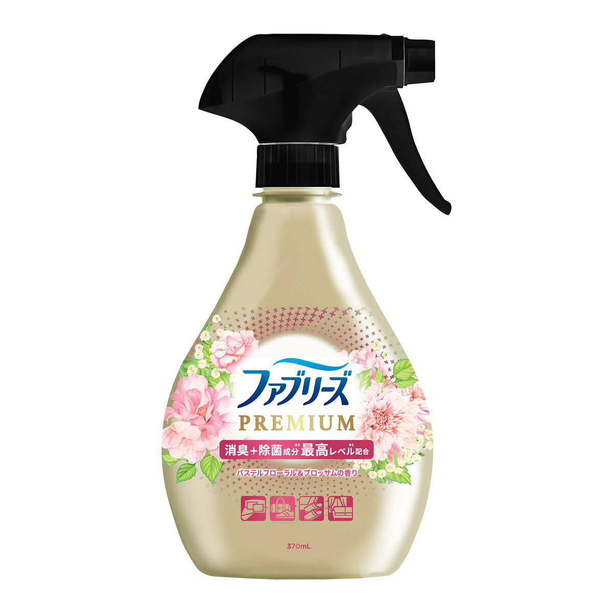 商品名：P&G ファブリーズ W除菌 + 消臭プレミアム パステルフローラル&ブロッサムの香り 本体 370mL 衣類・布製品消臭剤内容量：370mLJANコード：4987176301574発売元、製造元、輸入元又は販売元：P&G原産国：日...
