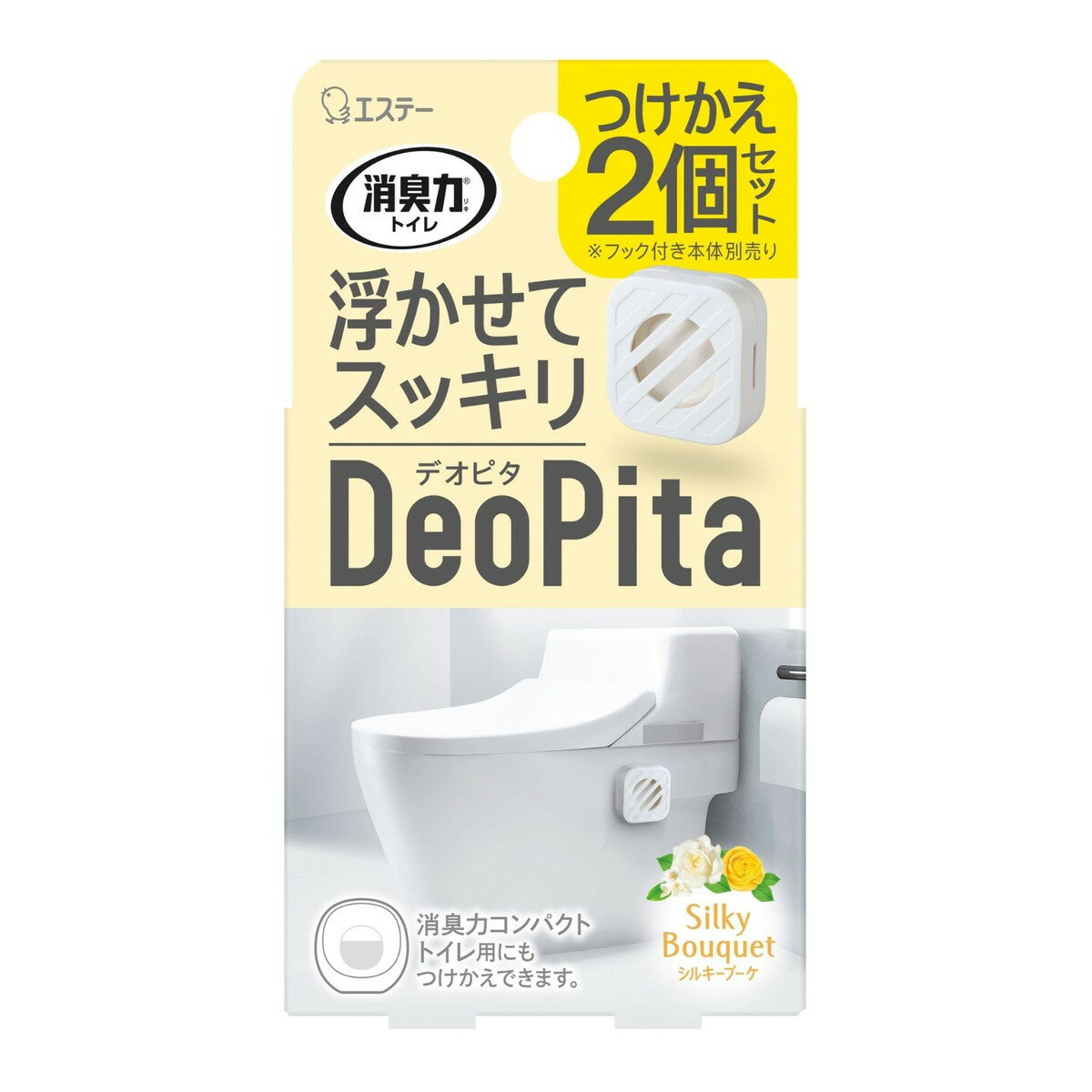 商品名：エステー 消臭力 DeoPita デオピタ トイレ用 つけかえ 2個セット シルキーブーケ ●フック付き本体は別売りです内容量：2個JANコード：4901070132669発売元、製造元、輸入元又は販売元：エステー原産国：台湾商品番...