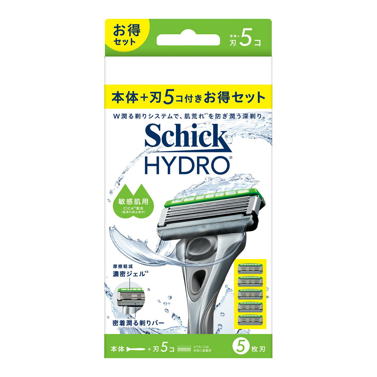 商品名：シック ハイドロ 敏感肌 コンボパック 本体 + 刃 5コ 男性用 髭剃り ひげそり内容量：1セットJANコード：4891228320485発売元、製造元、輸入元又は販売元：Schick原産国：刃：アメリカ、ホルダー：中国、シェービ...