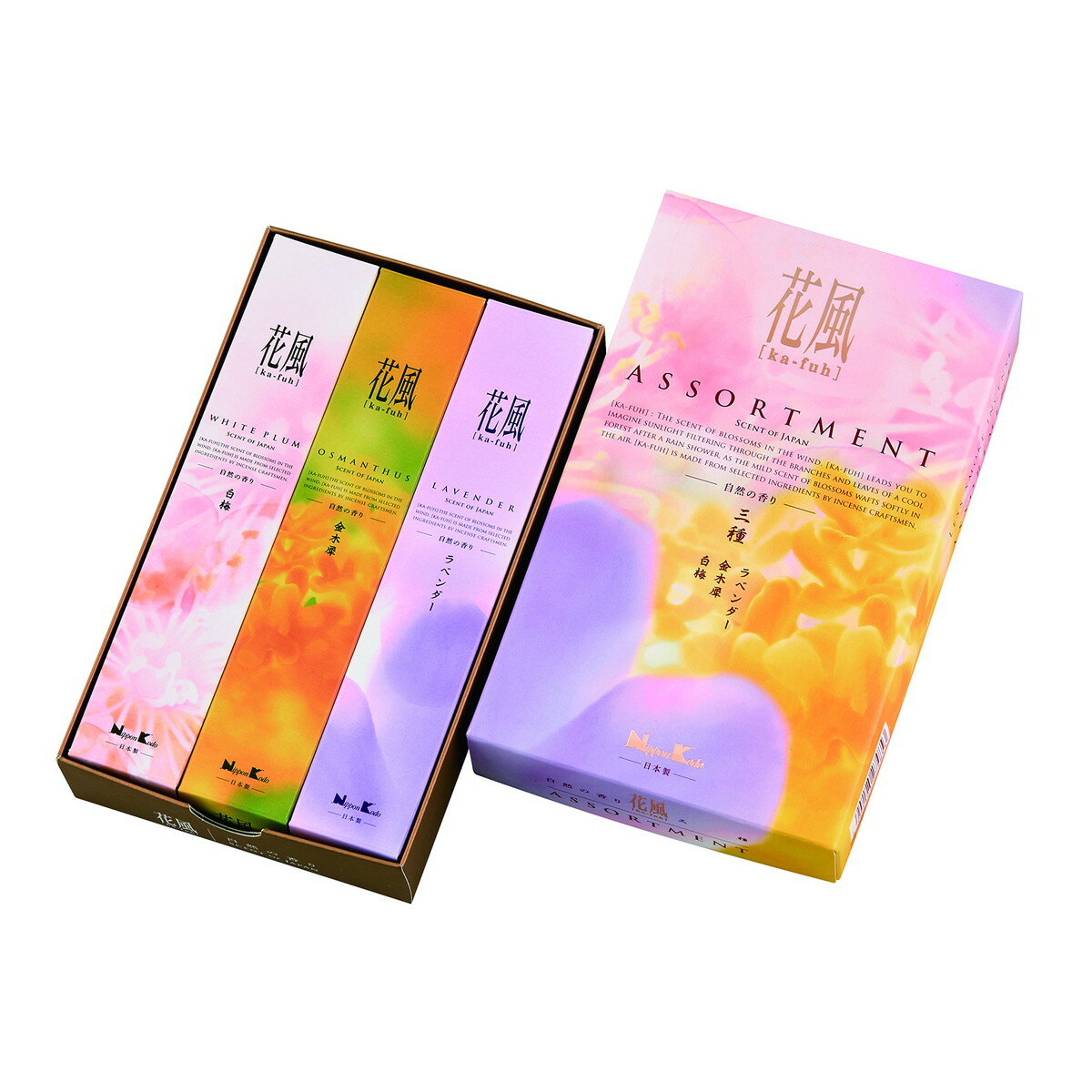 商品名：花風 三種 (ラベンダー・金木犀・白梅) 日本香堂 お線香内容量：3種JANコード：4902125274853発売元、製造元、輸入元又は販売元：日本香堂原産国：日本商品番号：101-*003-4902125274853商品説明優しく...