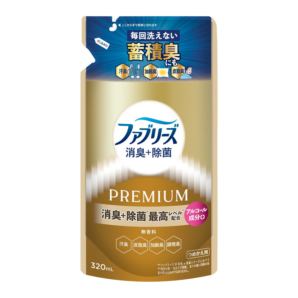 商品名：ファブリーズ 消臭+除菌 プレミアム 無香料 つめかえ用 320mL P&G内容量：320mLJANコード：4987176386502発売元、製造元、輸入元又は販売元：P&G原産国：日本商品番号：101-*009-498717638...