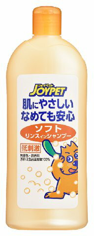 商品名：ジョイペット ソフトリンスインシャンプー 全犬用 350mlブランド：JOYPET原産国：日本肌にやさしいなめても安心食品添加物として認められている原料100％で作ったリンスインシャンプー。低刺激処方だから子犬にも使える。無着色。無...