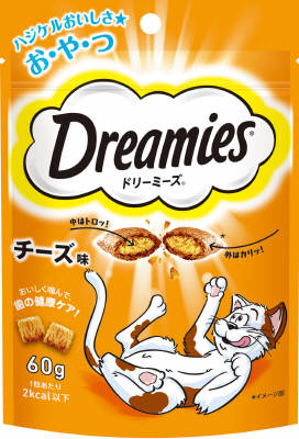 商品名：DRE2　ドリーミーズ　チーズ味　60G内容量：60gブランド：ドリーミーズ原産国：タイ猫ちゃんを夢中にさせるハジケルおいしさ☆おやつ！外はカリッ！中はトロッ！の2層粒と、チーズの風味たっぷりでたまらないおいしさ。猫ちゃん大喜びのお...
