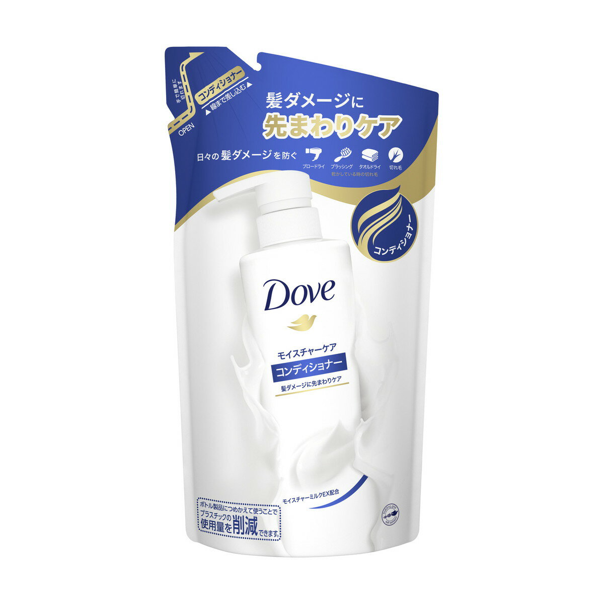 商品名：ダヴ　モイスチヤーケアコンデイシヨナーつめかえ用　350Gブランド：ダヴ原産国：日本ダヴモイスチヤーケアCDつめかえ用350GモイスチャーミルクEXが1．髪になじんで内側まで浸透し、うるおいを届ける。2．髪の外側をベールのようにつつ...