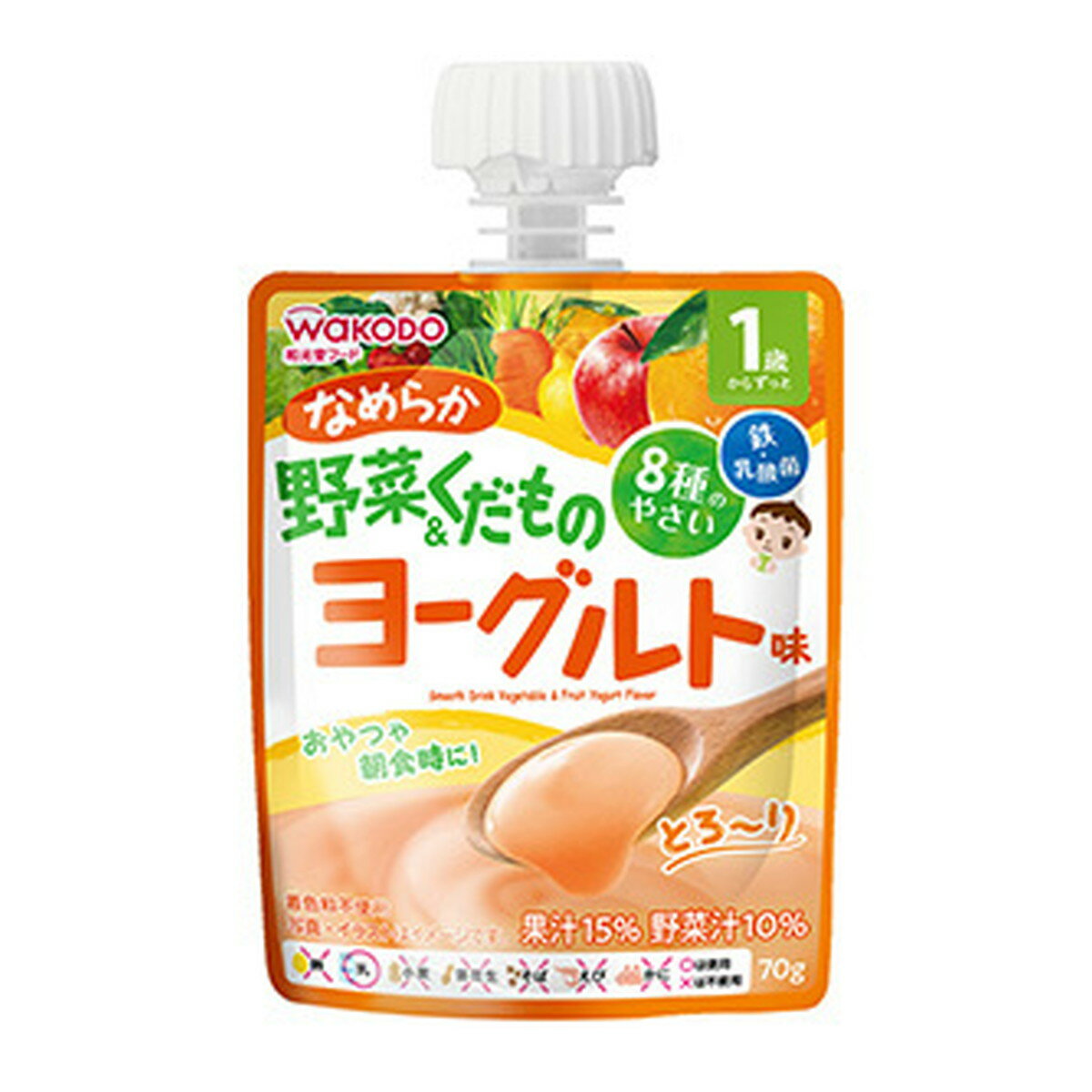 商品名：和光堂 1歳からの MYジュレドリンク なめらか野菜&くだものヨーグルト味 70g パウチ内容量：70gJANコード：4987244195463発売元、製造元、輸入元又は販売元：アサヒグループ食品原産国：日本商品番号：103-498...