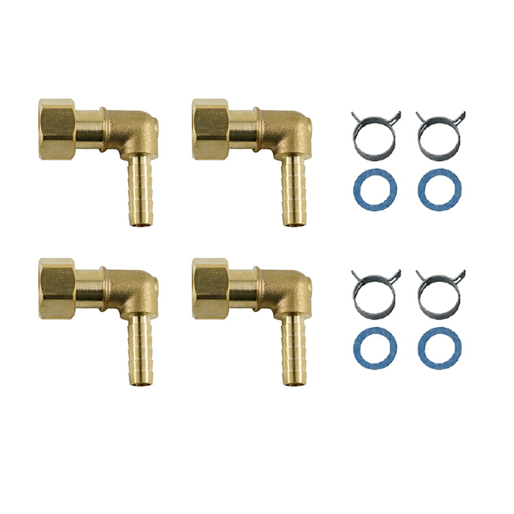 規格：10×G1/2材質：黄銅セット内容：袋ナット×4、タケノコ×4、ホースバンド×4、パッキン×4