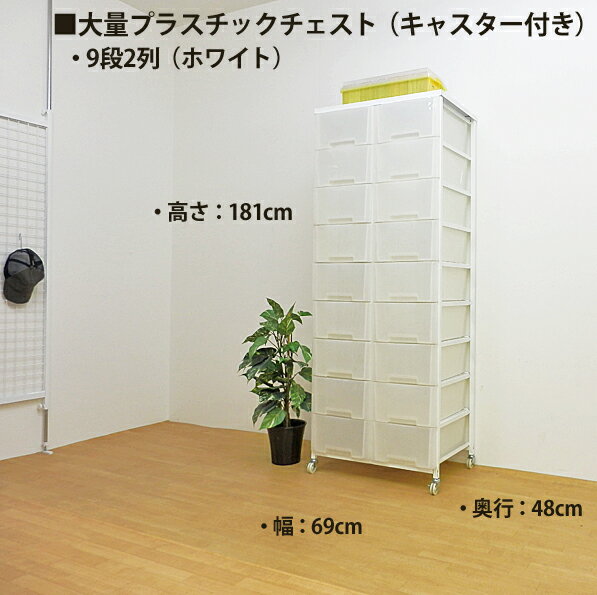 寸法 :奥行約48、幅約69cm、高さ約181cm 材質 :本体＝スチール(エポキシ粉体塗装、クロムメッキ）、ケース＝ポリプロピレン 耐荷重量：ケース＝1杯あたり約2kg 商品重量：約31kg 付属品：キャスター4個(内2個ストッパー付）