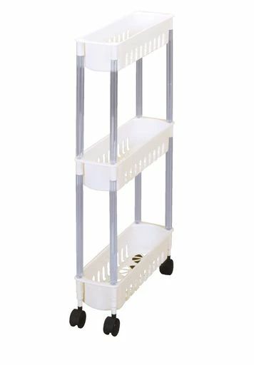製品サイズ:(約)幅13x奥行42.5x高さ76cm 製品重量:(約)1kg 素材・材質:バスケット・キャップ・キャスタージョイント・キャスター/ポリプロピレン(耐熱温度100度)、支柱/ポリスチレン(耐熱温度80度) 耐荷重:(約)各段5...